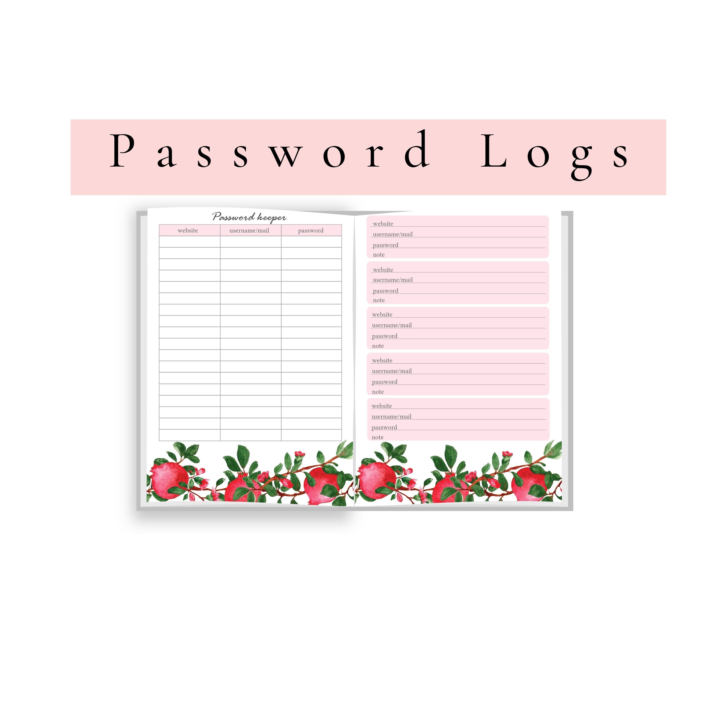 Pretty Password Log, Printable Template, Efficient Tool to Arrange All ...