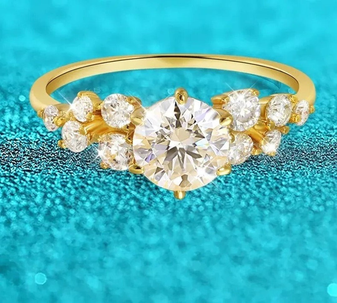 1.3 Carat Total Moissanite in 14K Yellow Real Gold Ring - Etsy