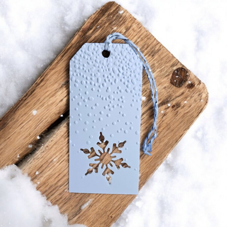 Christmas Gift Tag, Snowflake Tag, Snow Embossed Tag, Holiday Party Tag ...