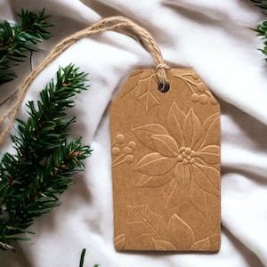 Christmas Gift Tags, Embossed Poinsettia Tag, Holiday Gift Tags, Pre ...