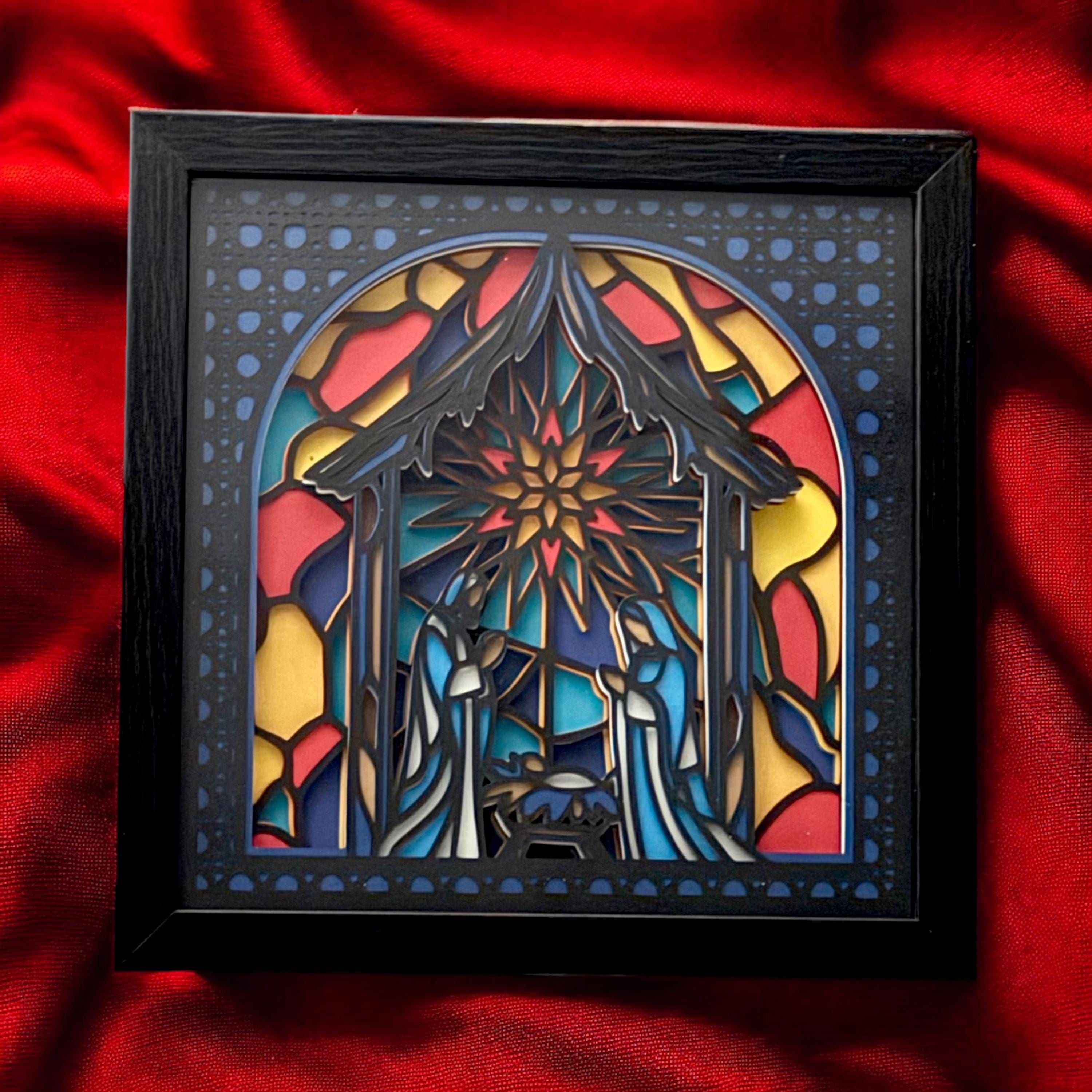 3D Stained Glass Nativity Shadow Box: Handmade Christmas Papercraft Art ...