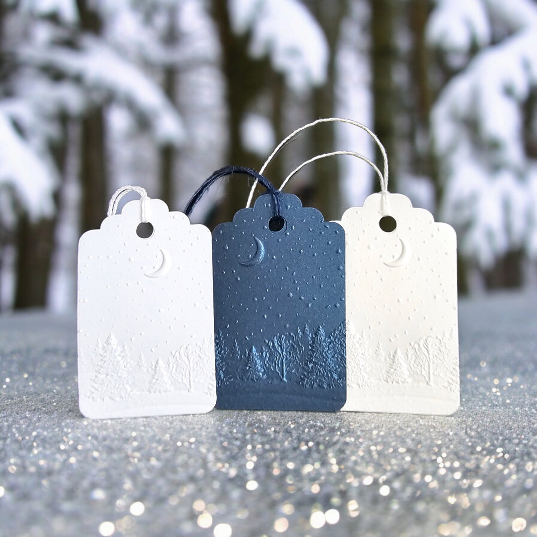 Embossed Winter Forest Gift Tag, Snowy Night Holiday Tag - Etsy