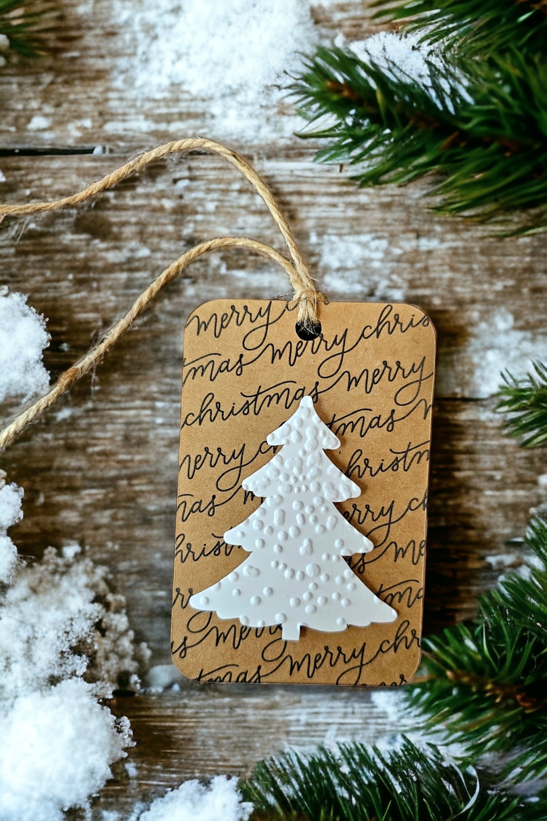 Embossed Christmas Tree Gift Tags: Pre-strung Holiday Paper Tags - Etsy