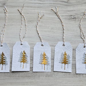 Christmas Gift Tag, Pine Tree Embossed Tag, Holiday Party Tag, Silver ...