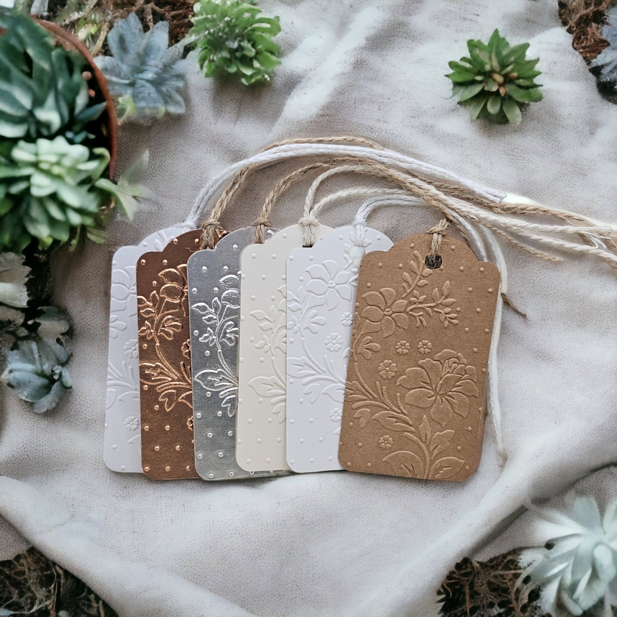 Embossed Tags, Pre-strung Hanging Tags, Gift Tags, Wedding Tags, Favor ...