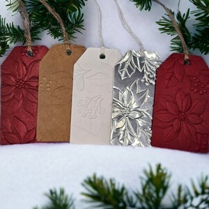 Christmas Gift Tags, Embossed Poinsettia Tag, Holiday Gift Tags, Pre ...