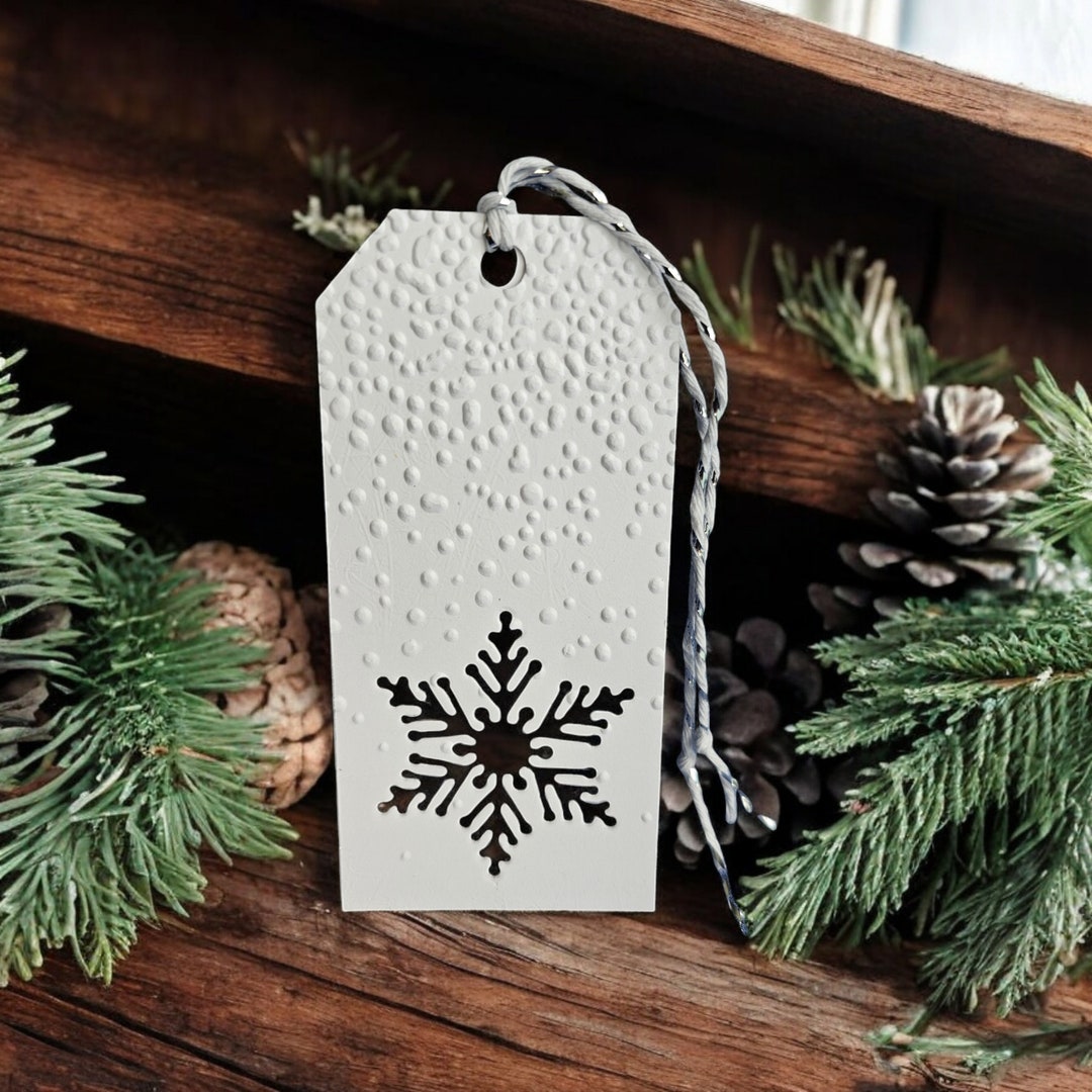 Christmas Gift Tag, Snowflake Tag, Snow Embossed Tag, Holiday Party Tag ...