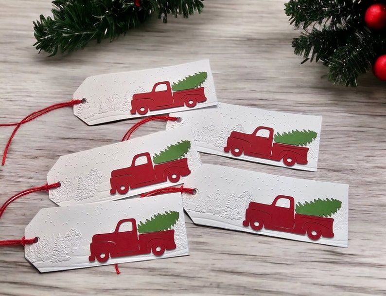 Red Truck Christmas Gift Tags, Embossed Holiday Favor - Etsy