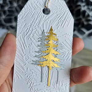 Christmas Gift Tag, Pine Tree Embossed Tag, Holiday Party Tag, Silver ...