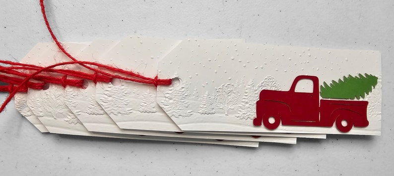 Red Truck Christmas Gift Tags, Embossed Holiday Favor - Etsy