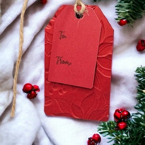 Christmas Gift Tags, Embossed Poinsettia Tag, Holiday Gift Tags, Pre ...