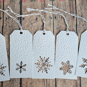 Christmas Gift Tag, Snowflake Tag, Snow Embossed Tag, Holiday Party Tag ...