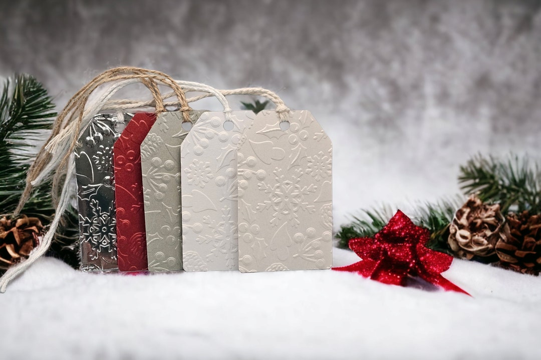 Embossed Christmas Gift Tags, Shimmer Woodland Tags, Pre-strung - Etsy