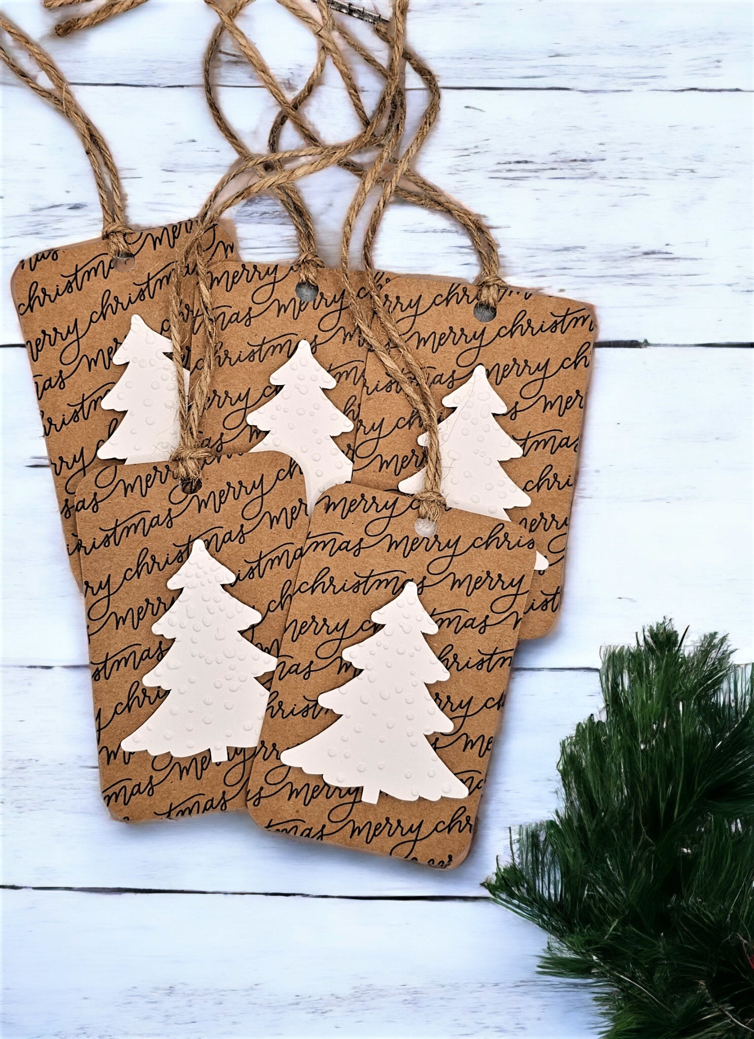Embossed Christmas Tree Gift Tags: Pre-strung Holiday Paper Tags - Etsy
