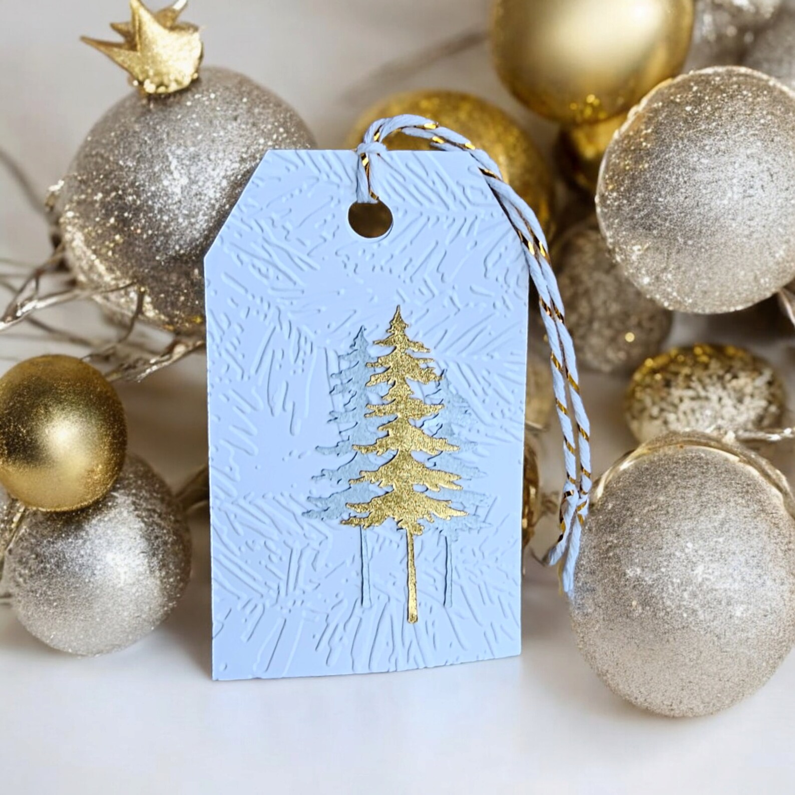 Christmas Gift Tag, Pine Tree Embossed Tag, Holiday Party Tag, Silver ...