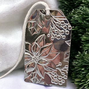 Christmas Gift Tags, Embossed Poinsettia Tag, Holiday Gift Tags, Pre ...