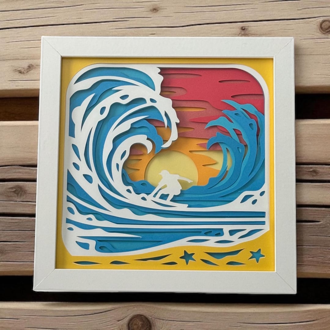 3D Surfer Shadow Box – Ocean Sunset Wave Art - Beach Lover Gift ...