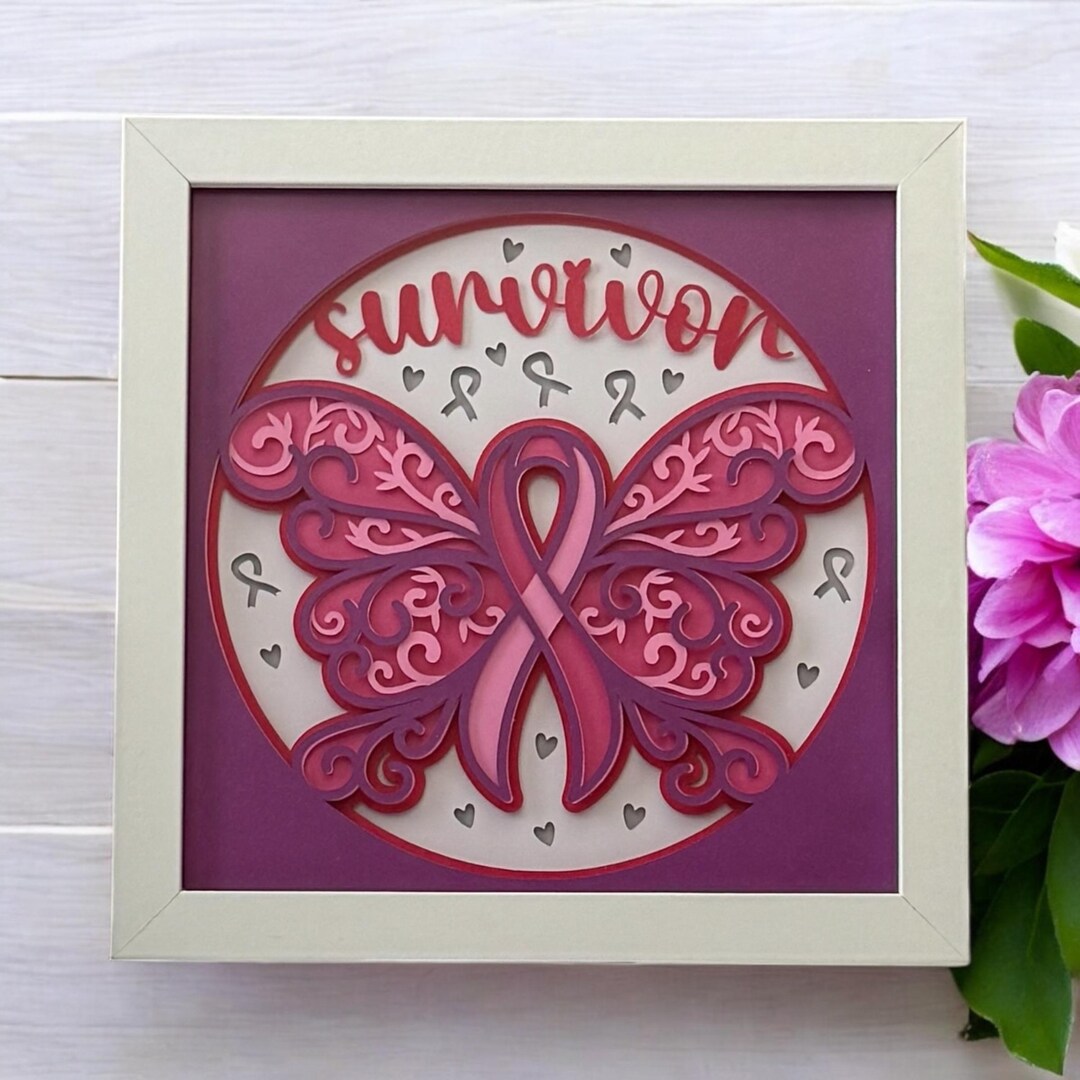 3D Breast Cancer Survivor Shadow Box-pink Ribbon Butterfly ...