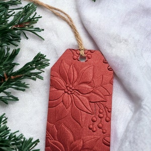 Christmas Gift Tags, Embossed Poinsettia Tag, Holiday Gift Tags, Pre ...