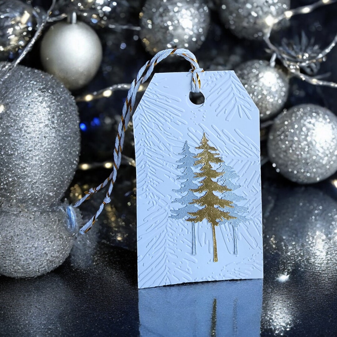 Christmas Gift Tag, Pine Tree Embossed Tag, Holiday Party Tag, Silver ...