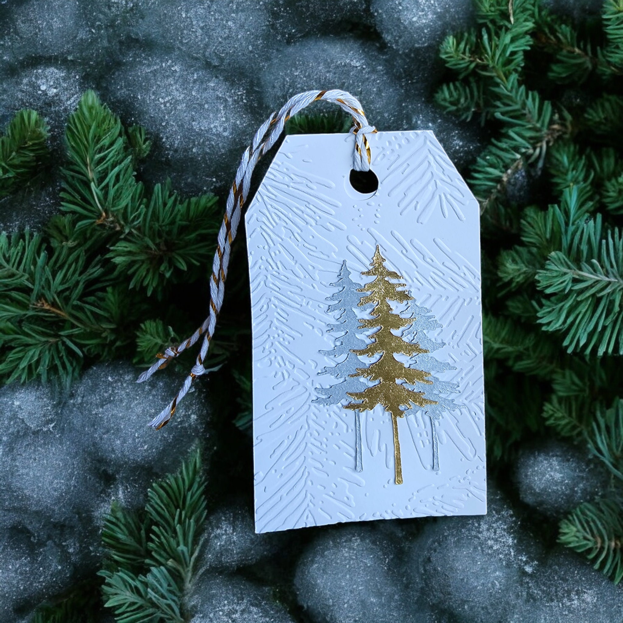 Christmas Gift Tag, Pine Tree Embossed Tag, Holiday Party Tag, Silver ...