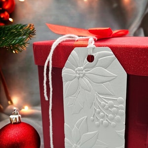 Christmas Gift Tags, Embossed Poinsettia Tag, Holiday Gift Tags, Pre ...