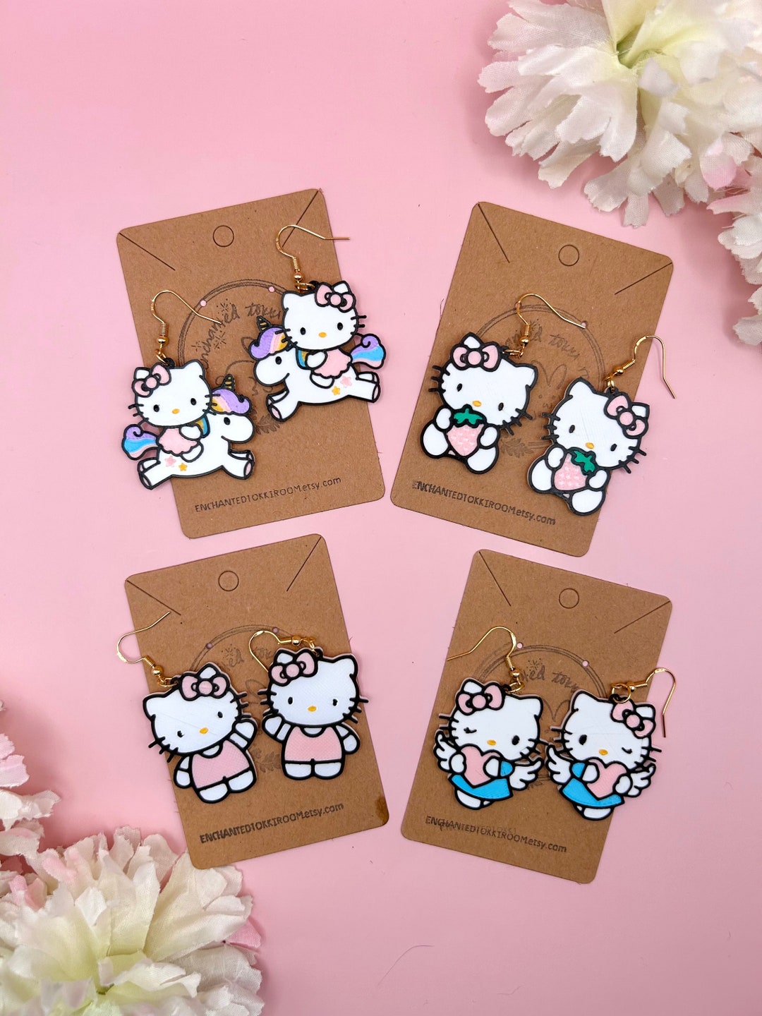 Hello Kitty Earrings 3D Printed Sanrio Earrings Hello Kitty Unicorn Earrings Hello Kitty ...