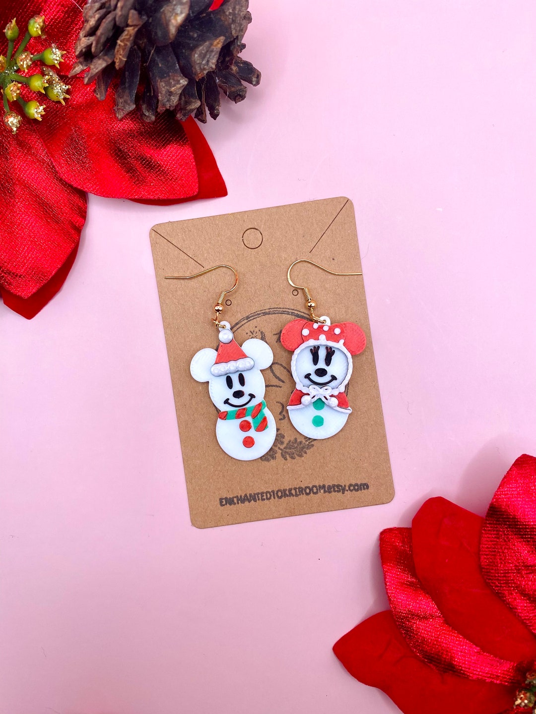 Mickey and Minnie Snowman Earrings 3D Printed Snowman Mickey Mouse ...