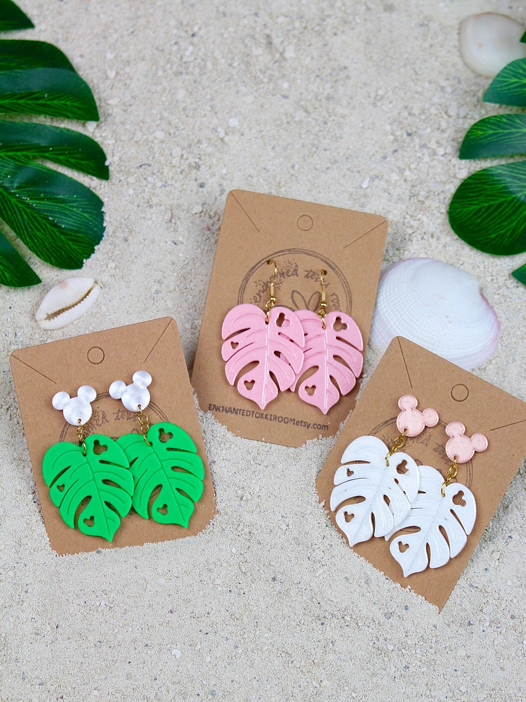 3D Printed Monstera Leaf Earrings: Handmade Mickey Mouse Studs - Etsy