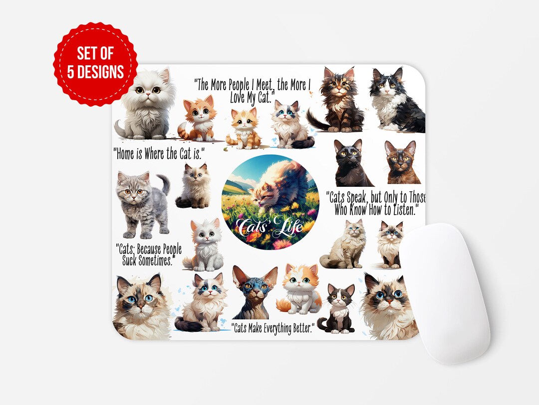 Cat's Lover Mouse Pad PNG Sublimation Design, Square Round Mouse Pad ...