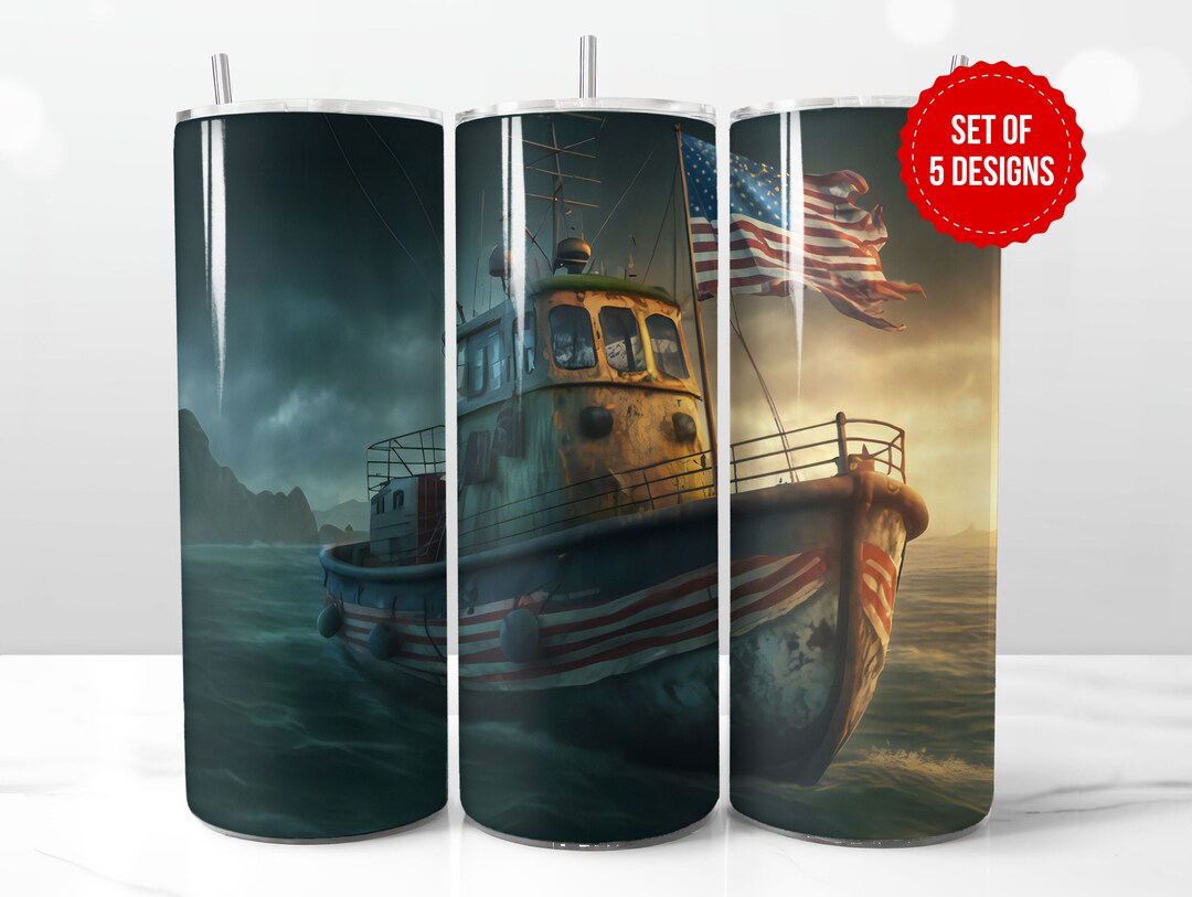 Fishing Boat Tumbler Wrap Sublimation Design, Skinny 20oz Straight ...