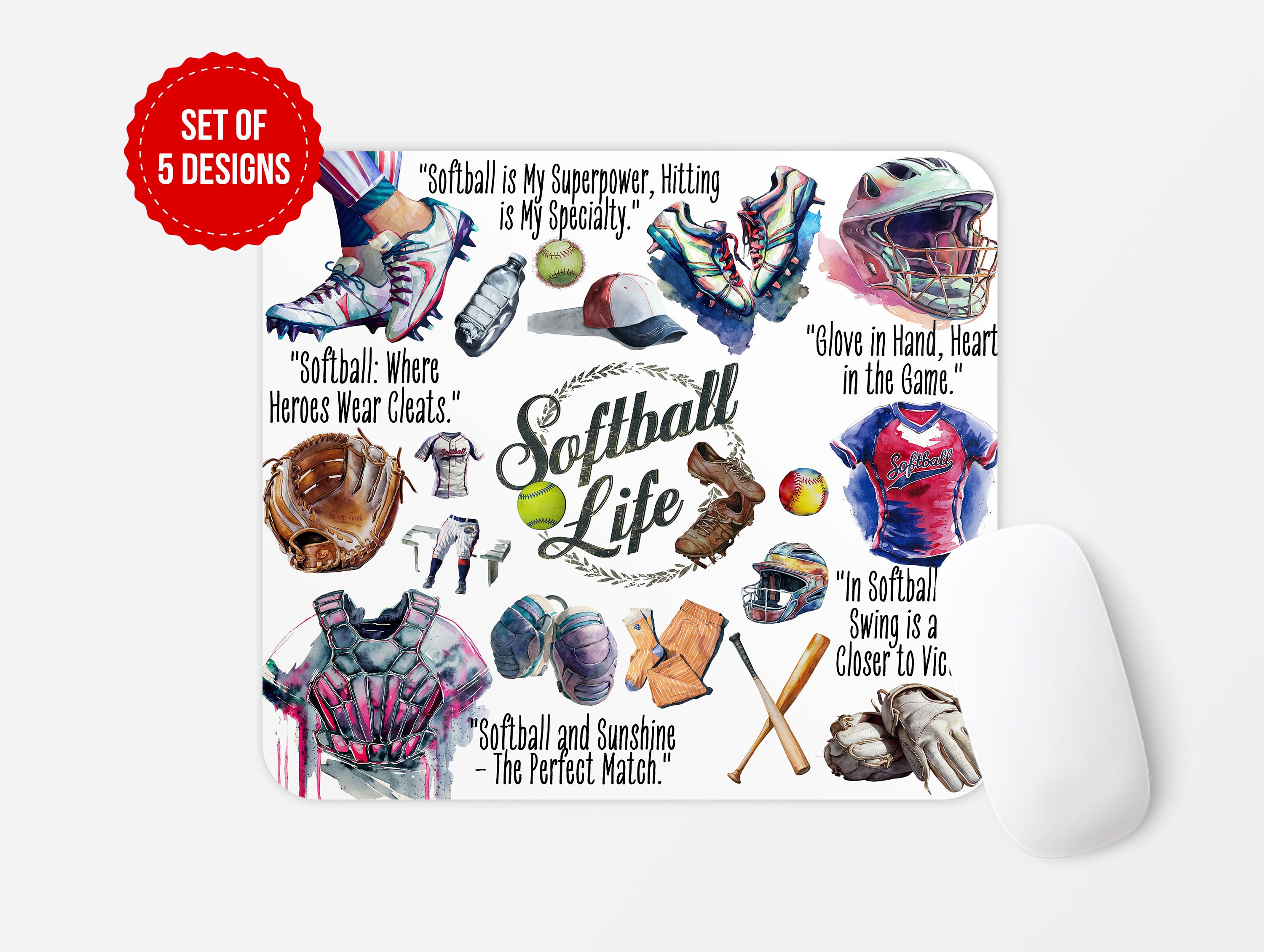 Softball Life Mouse Pad PNG Sublimation Design, Square Round Mouse Pad ...