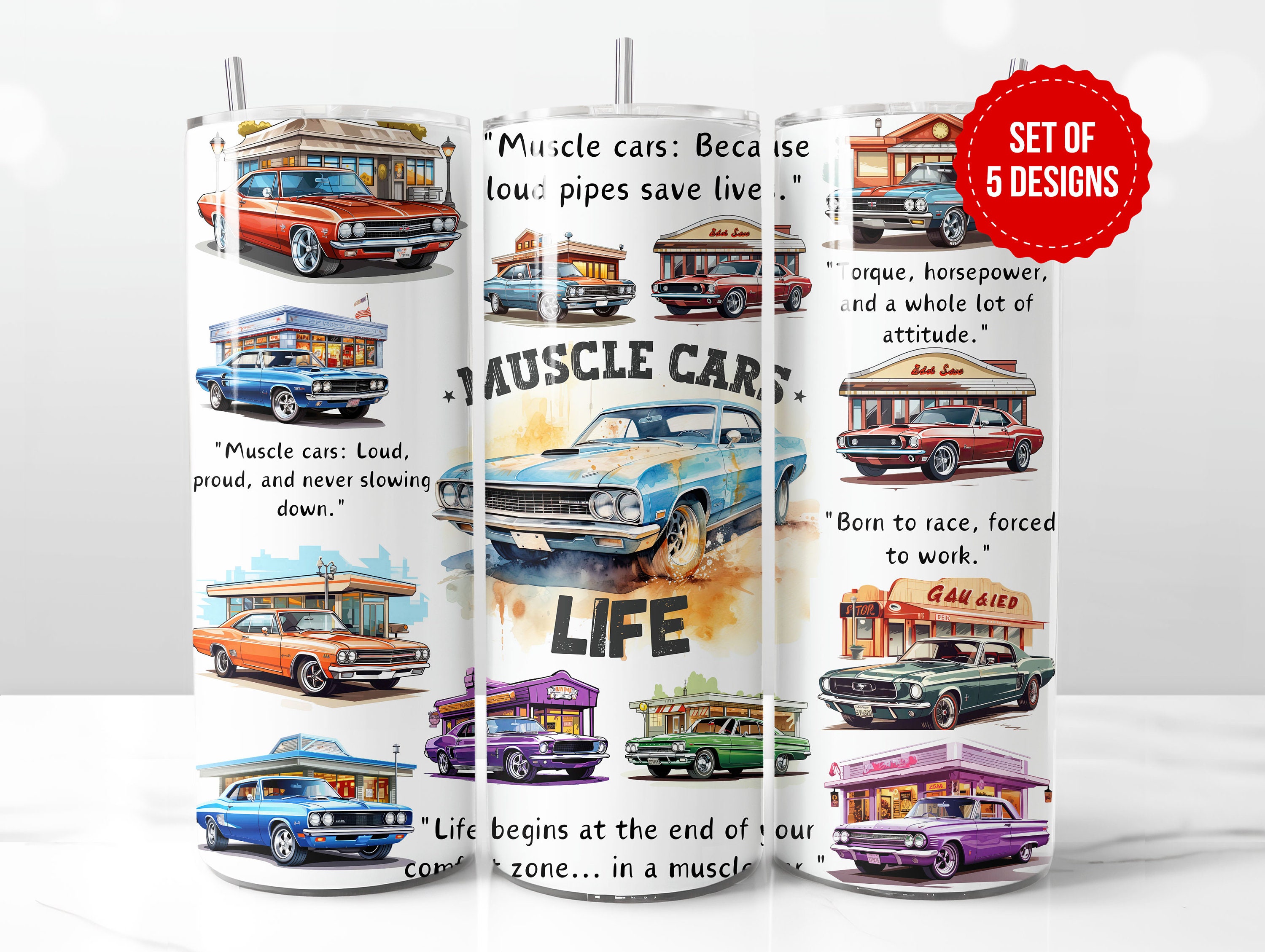 Muscle Cars Life Tumbler Wrap Sublimation Design, Old Vintage Muscle ...