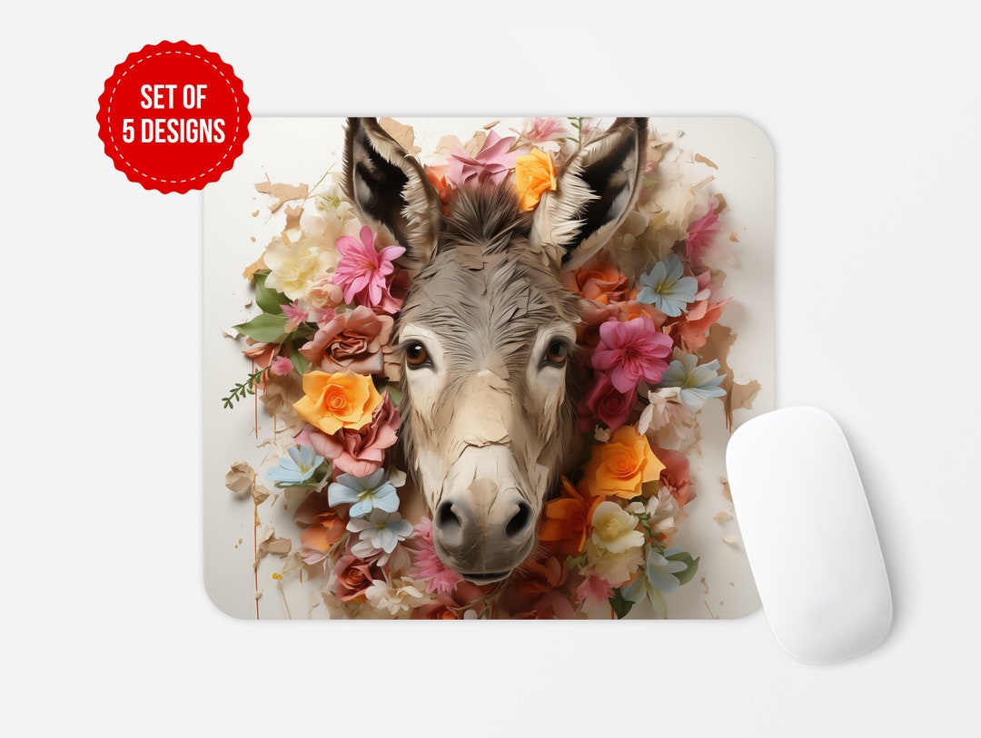 3D Floral Donkey Mouse Pad PNG Sublimation Design, Best Farm Gift for ...