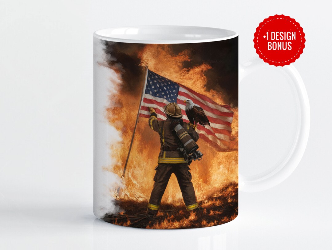 Patriotic Firefighter Mug Wrap Sublimation Template, 11oz & 15oz ...