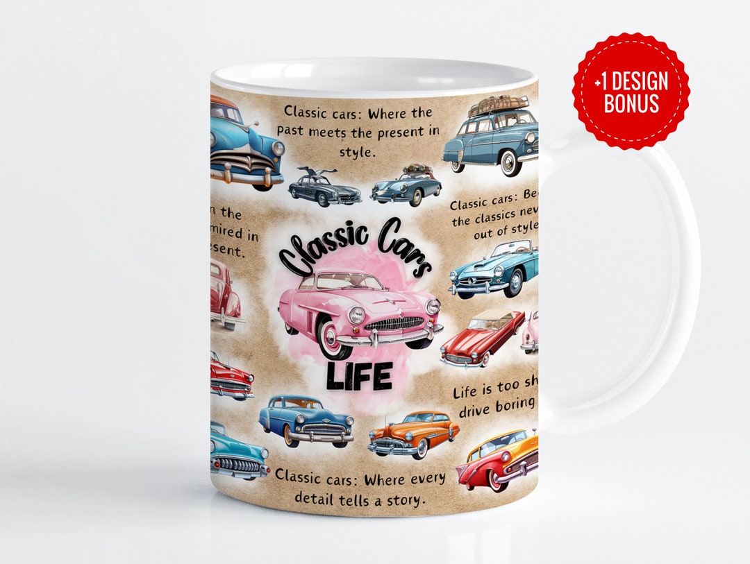 Classic Cars Mug Wrap Sublimation Template, 11oz & 15oz Designs, Cricut ...
