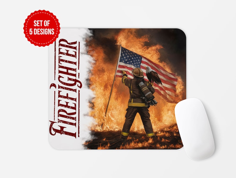 Patriotic Firefighter Mouse Pad PNG Sublimation Design, Square Round ...