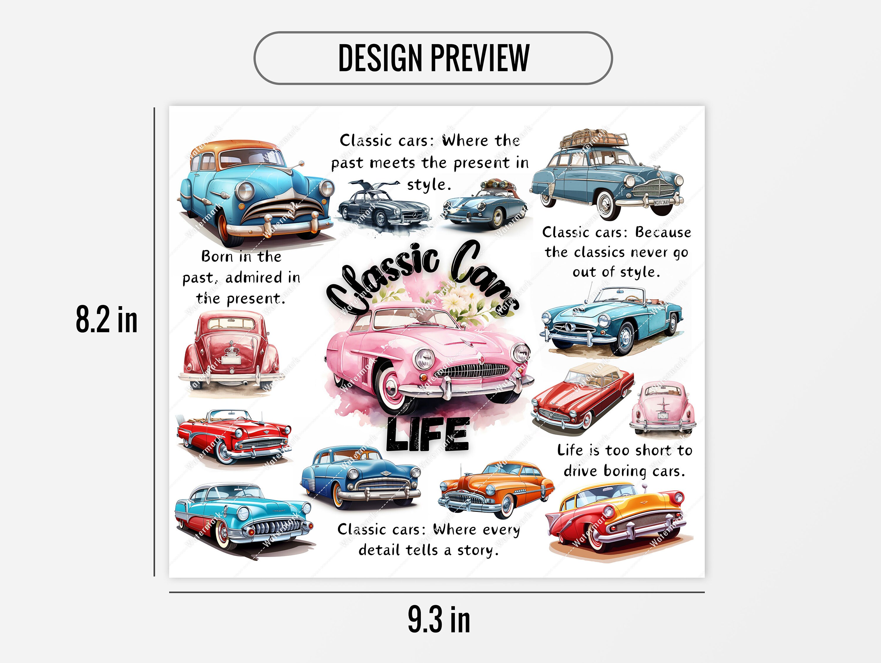 Classic Cars Tumbler Wrap Sublimation Design, Skinny 20oz Straight ...