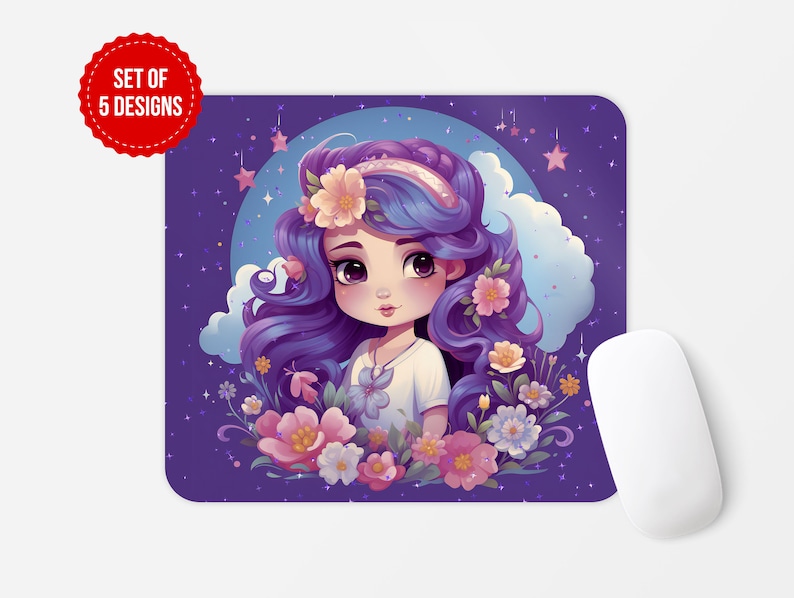 Cute Anime Girl Mouse Pad PNG Sublimation Design Square Round - Etsy