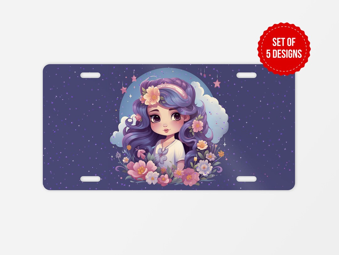 Cute Anime Girl License Plate Sublimation Design, Car License Pate PNG ...