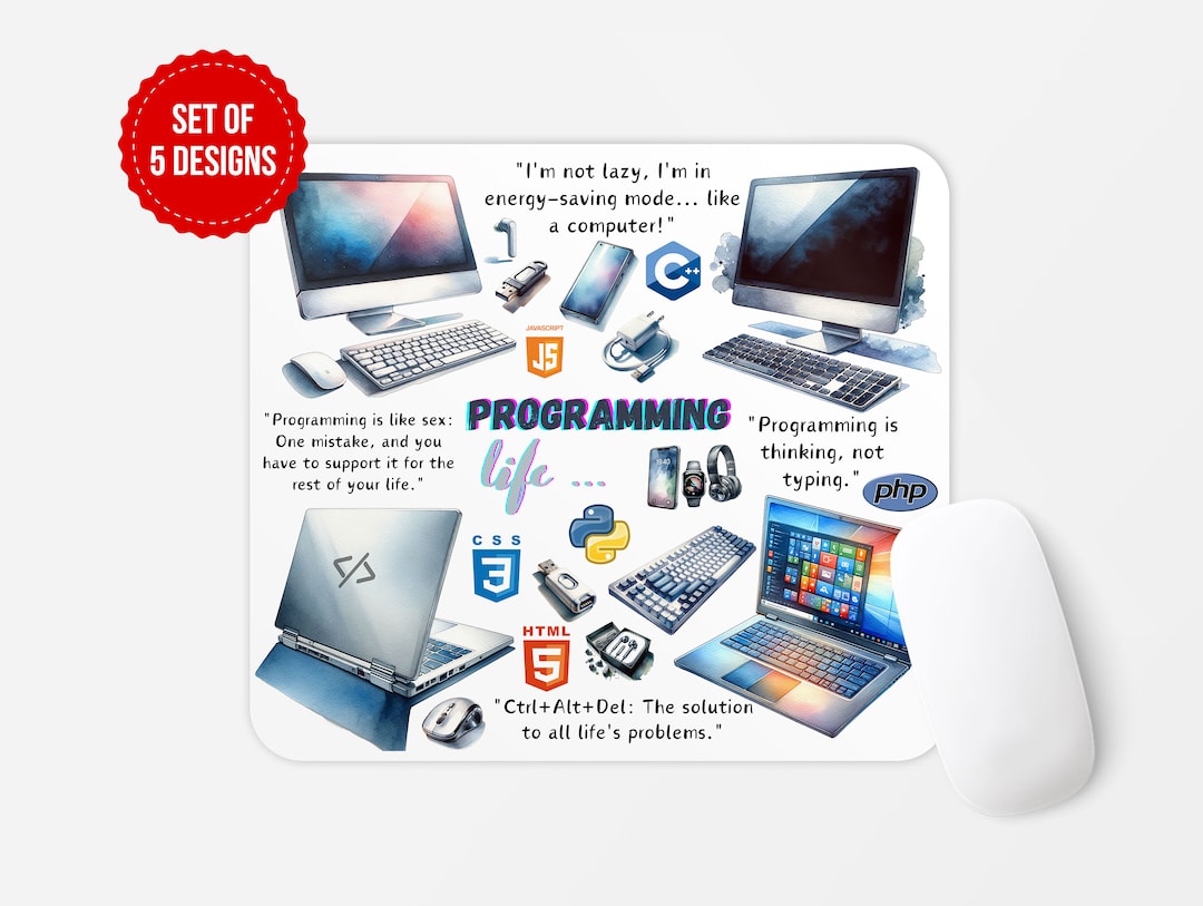 Programming Life Mouse Pad PNG Sublimation Design, Square Round Mouse ...