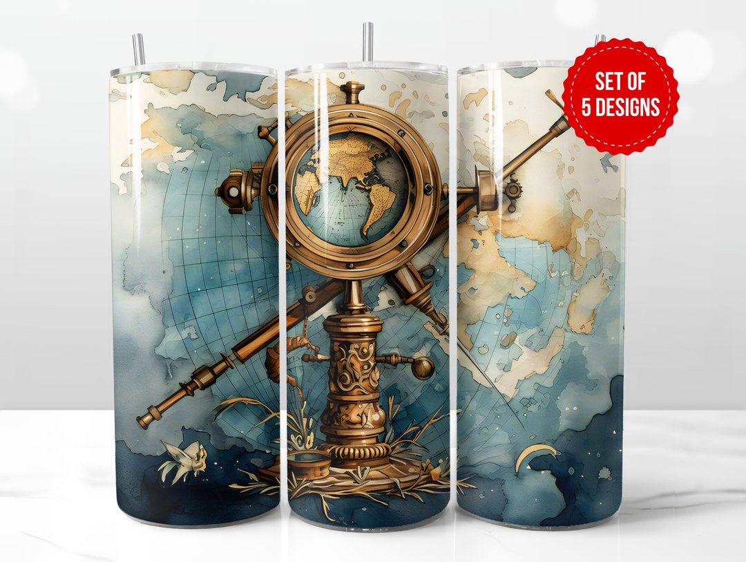 Geography Nautical Tumbler Wrap Sublimation Design, World Map Compass ...