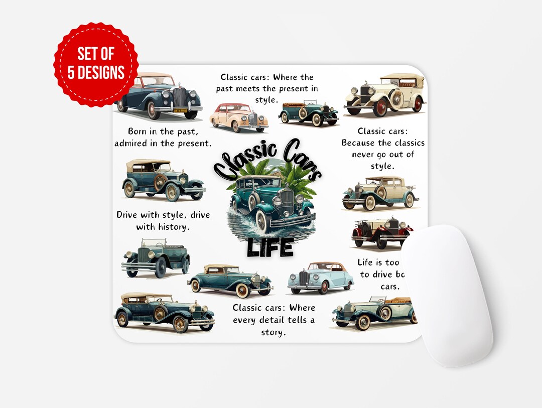 Classic Cars Mouse Pad PNG Sublimation Design, Square Round Mouse Pad ...