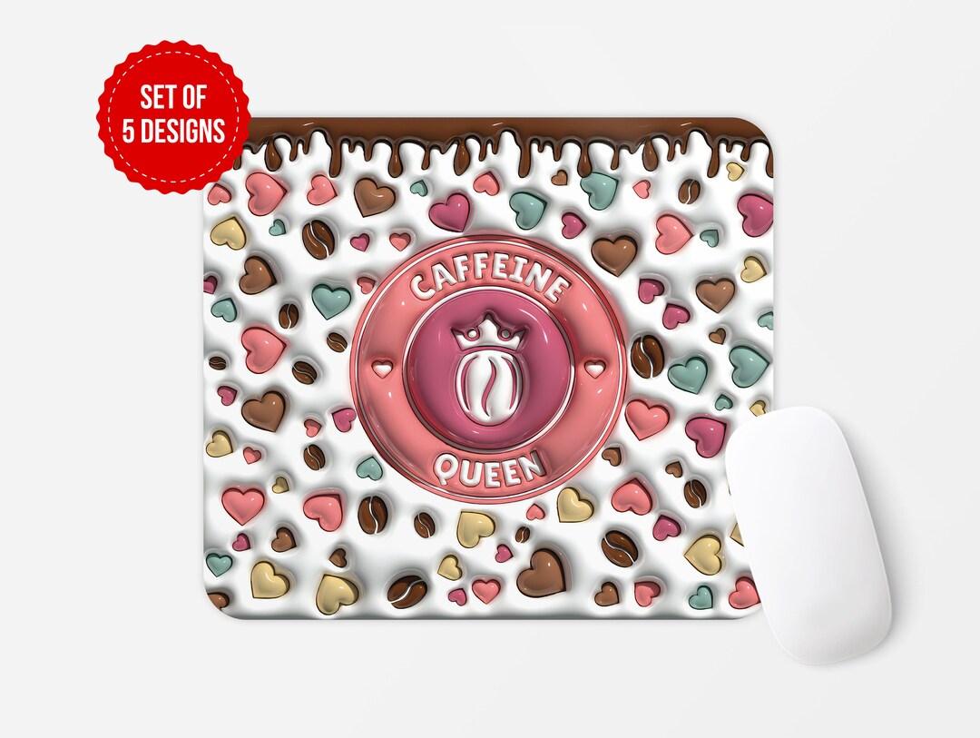3D Inflated Caffeine Queen Mouse Pad PNG Sublimation Design, Inflated ...