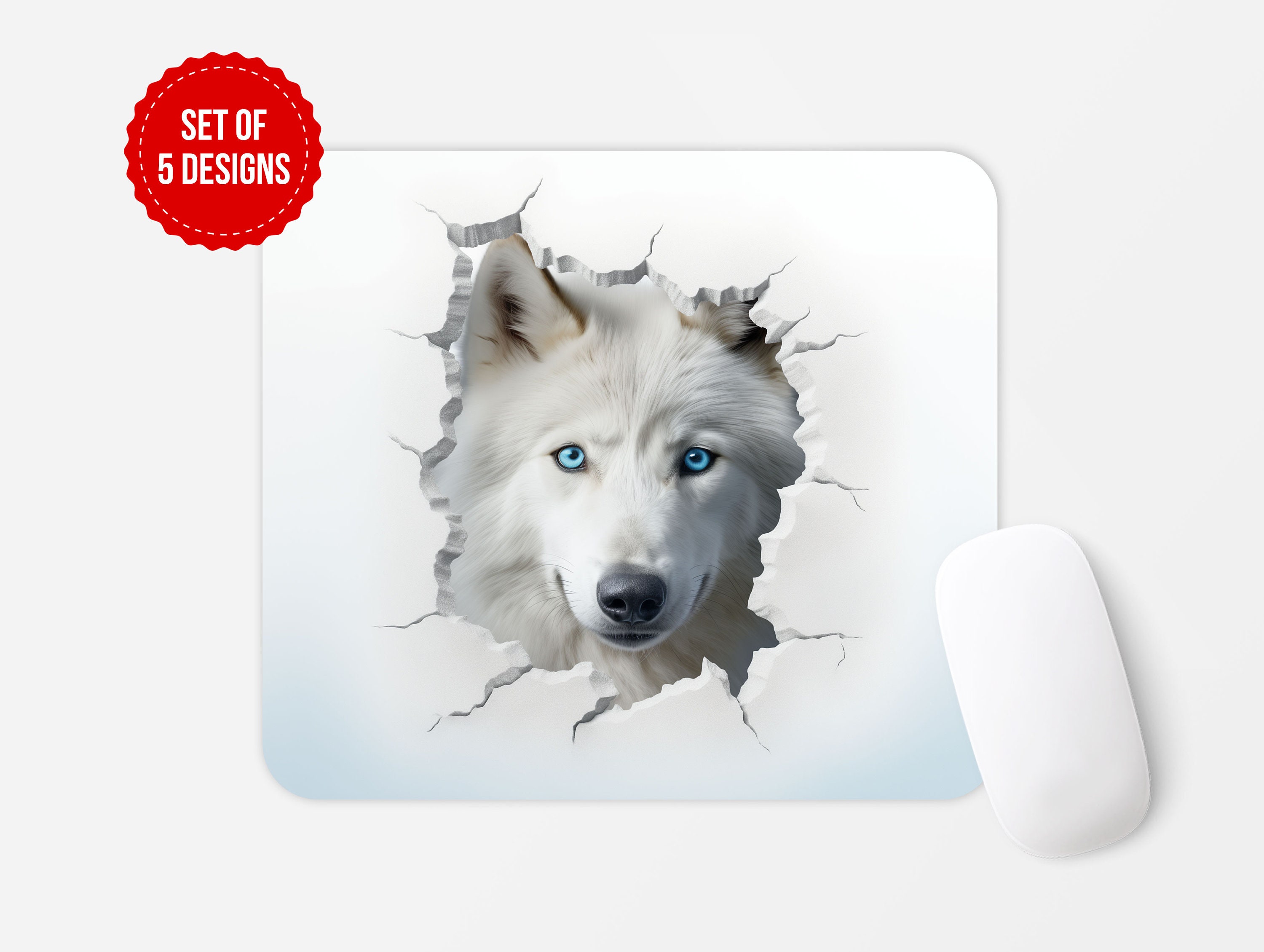 3D White Wolf Husky Mouse Pad PNG Sublimation Design, Snow Winter ...