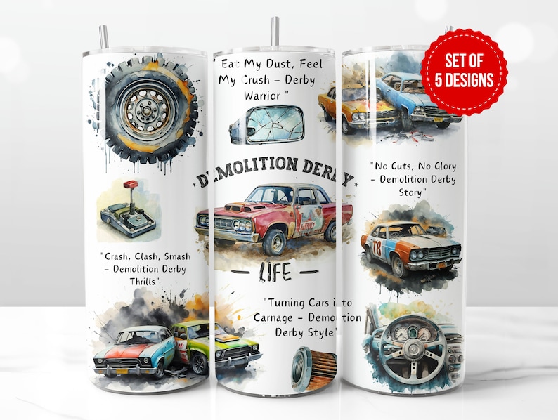 Demolition Derby Tumbler Wrap Sublimation Design, Muscle Crashing Cars ...
