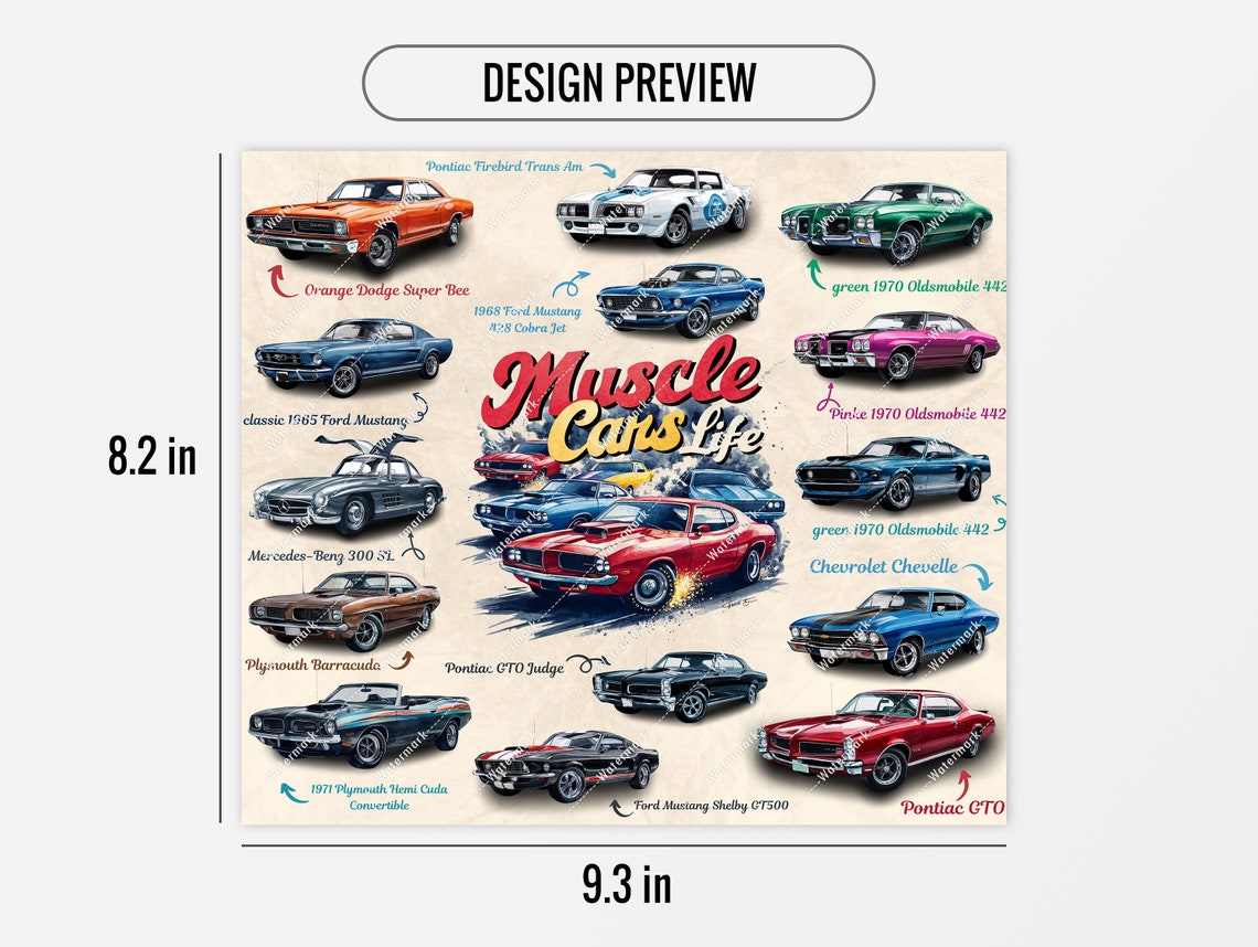 Muscle Old Cars Lover Tumbler Wrap Sublimation Design, Skinny 20oz ...