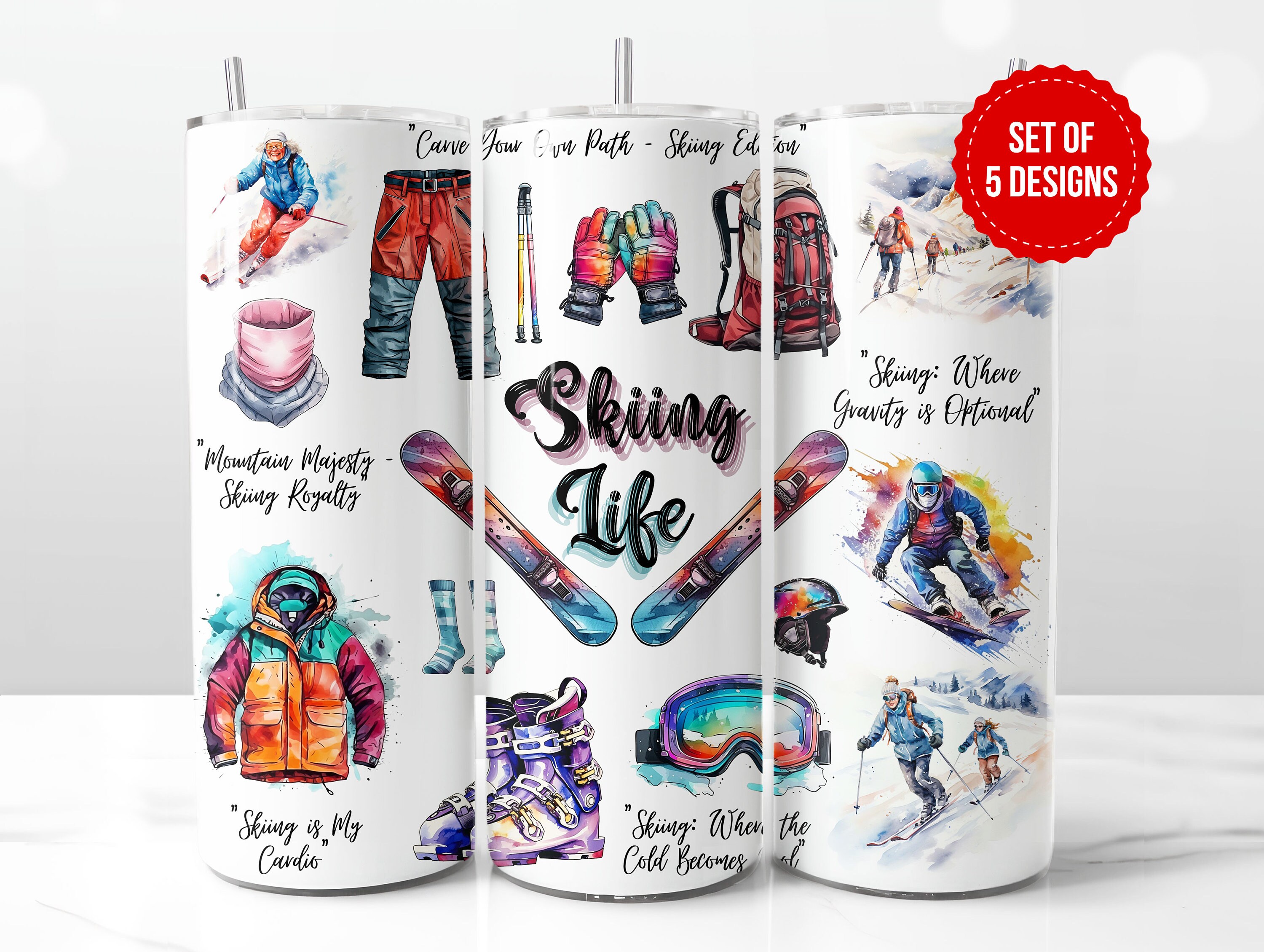 Skiing Life Tumbler Wrap Sublimation Design, Snow Ski Lover Art Gifts ...