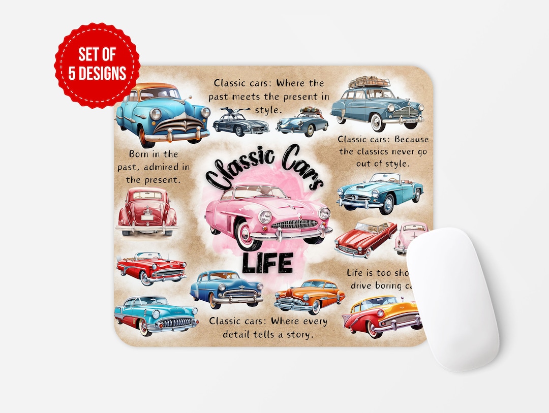 Classic Cars Mouse Pad PNG Sublimation Design, Square Round Mouse Pad ...