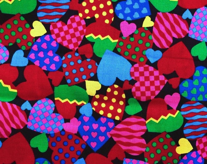 Colorful Hearts Valentine's Day Fabric, 100% Cotton, Vintage Fabric ...